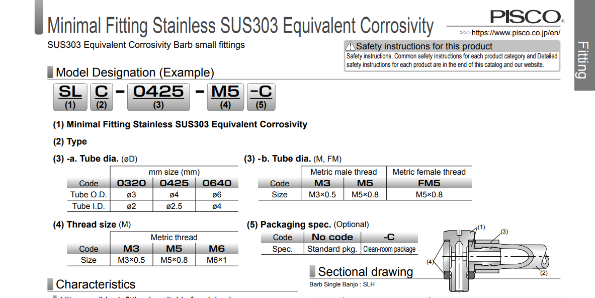 SLP-M5 | Ren bịt khí nén | Đầu nối PISCO